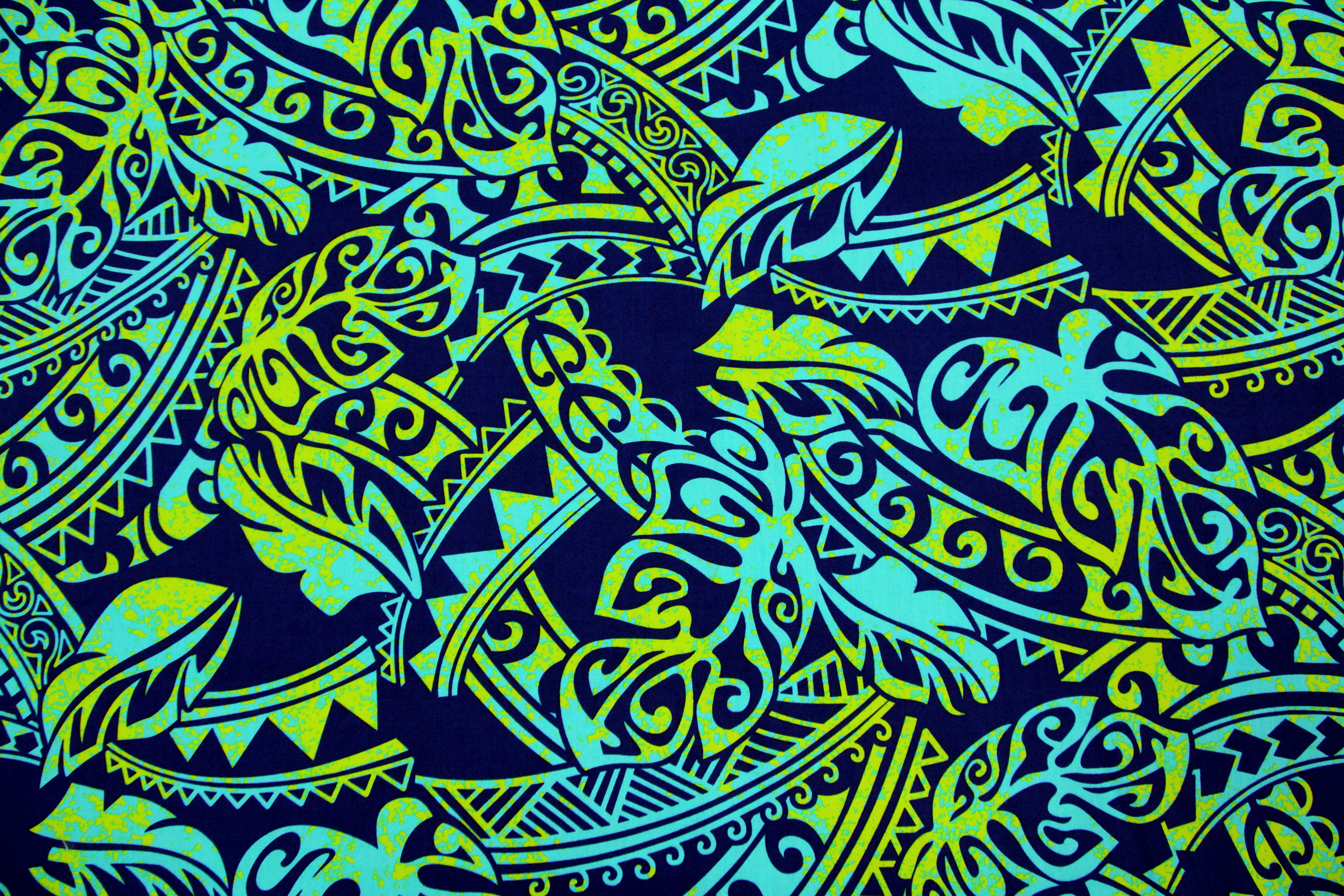 Turquoise & Yellow on Navy Pasifika Leaf Design Cotton - Backstreet ...