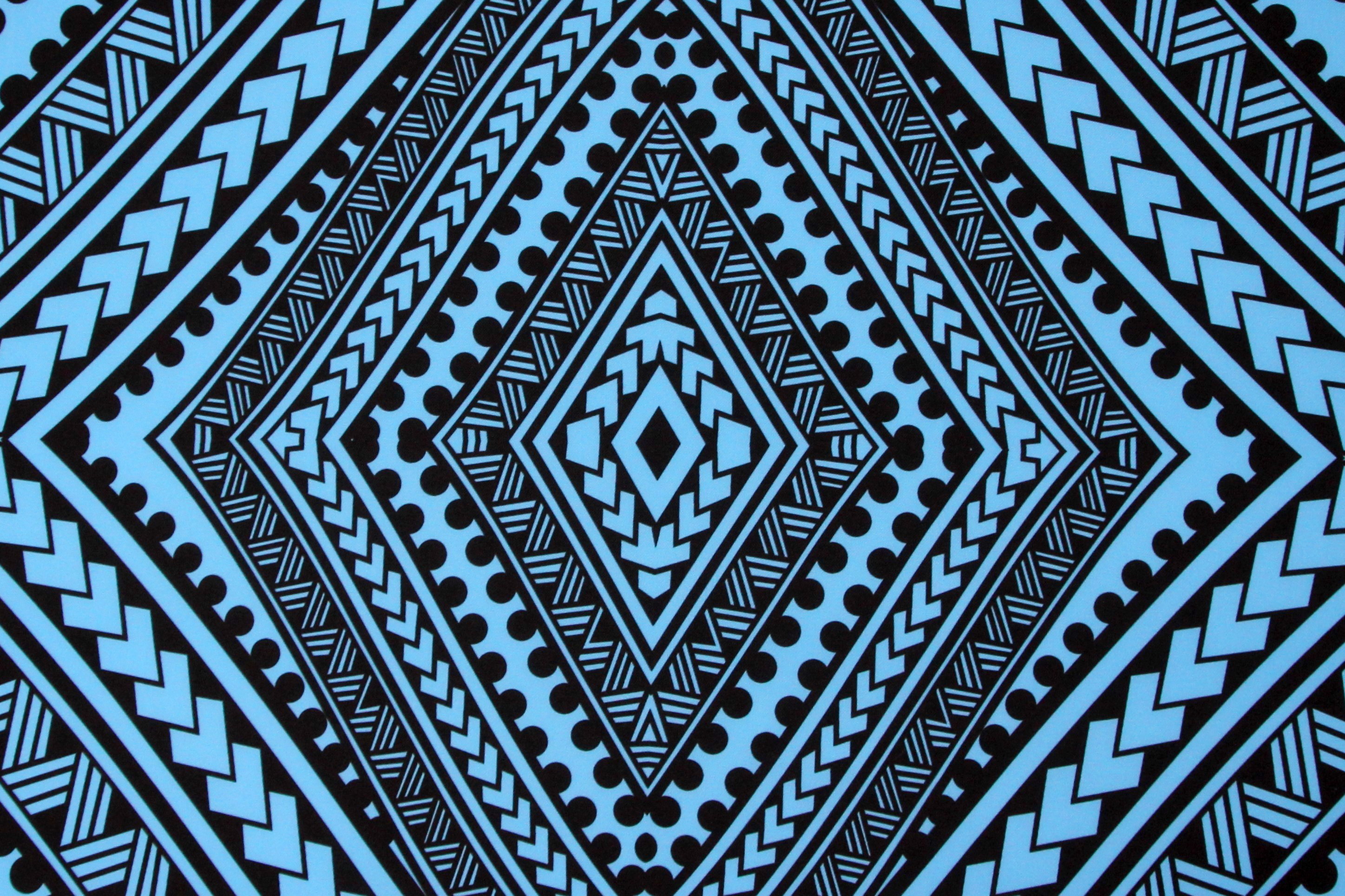 Samoan Tribal Inspired Digital Printed Deep Sky Blue & Black Mini Matt ...