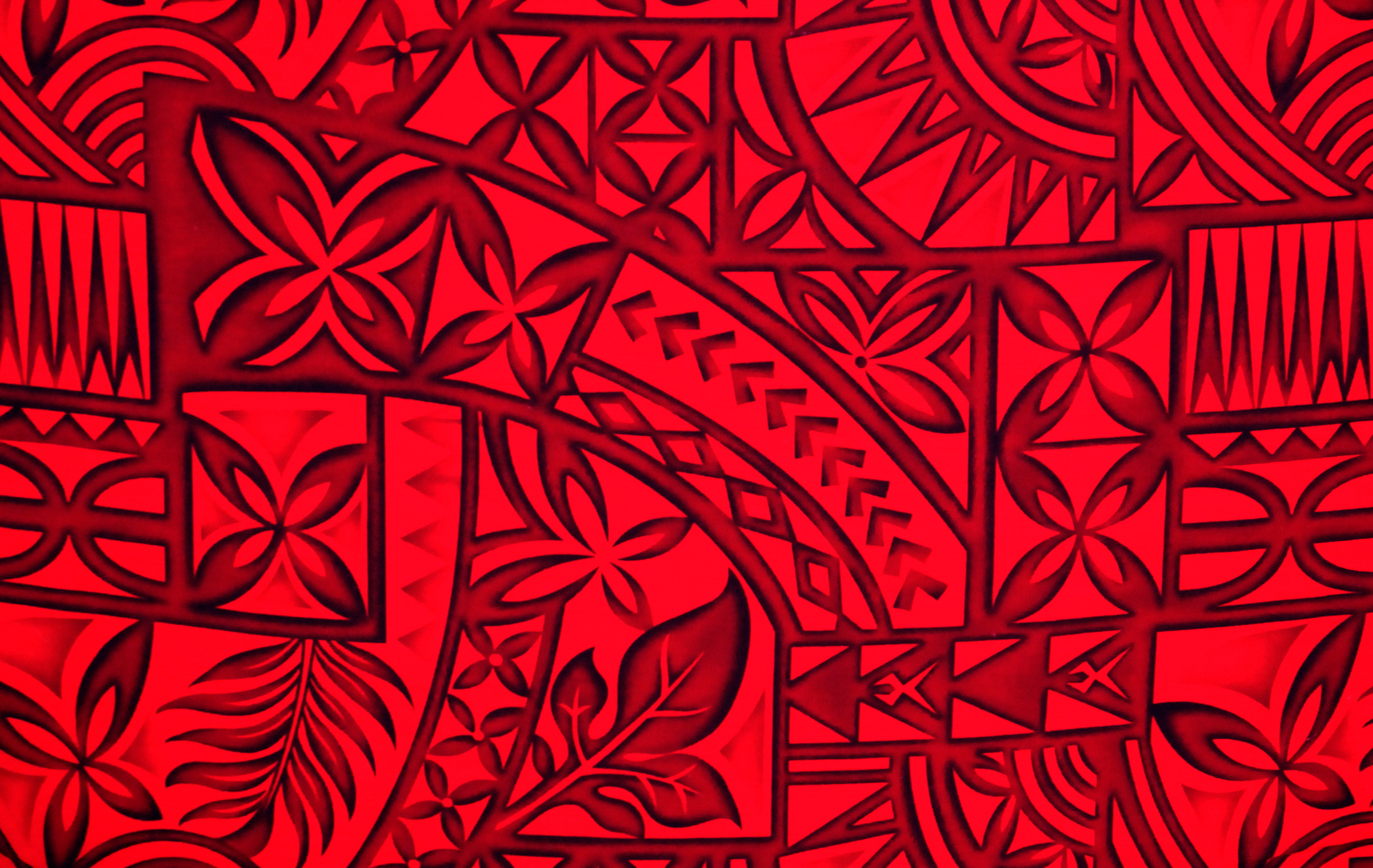 Maroon & Black on Red Pacific Island Design Cotton Dobby - Backstreet ...