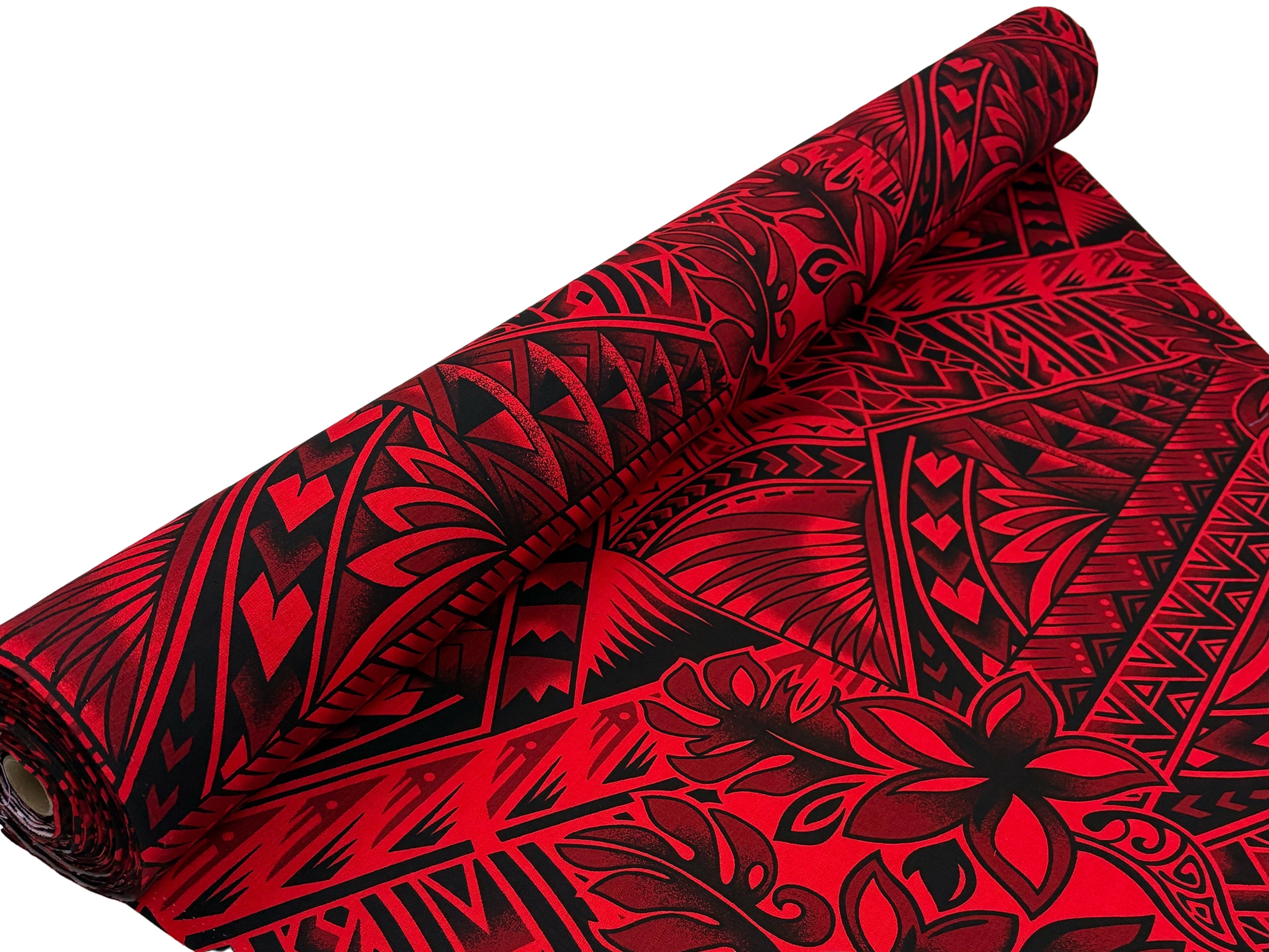 Burgundy & Black on Red Pacific Island Cotton Dobby - Backstreet Bargains