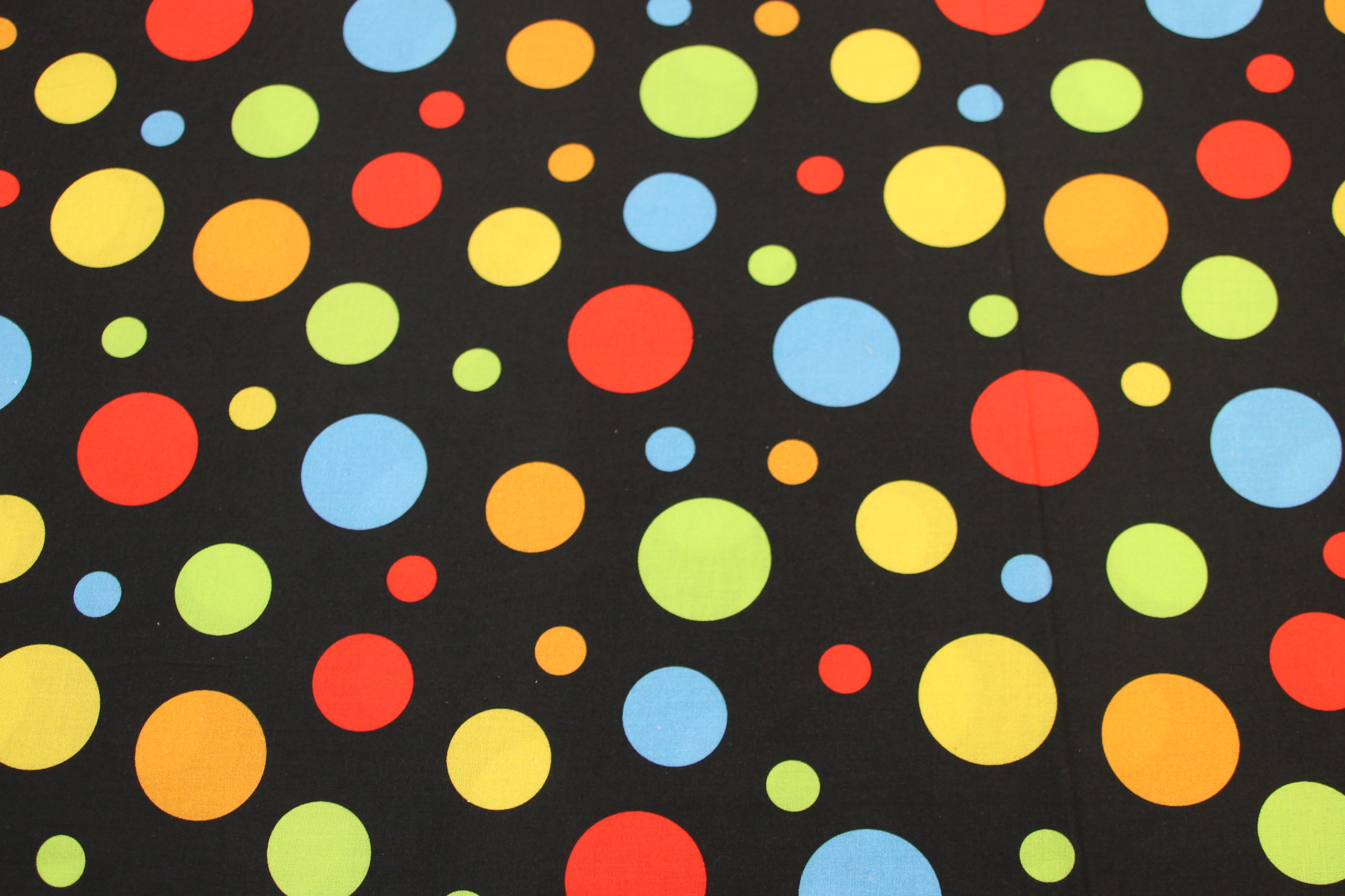 Colourful Dots on Black Background Cotton Quilt Backer - Backstreet ...
